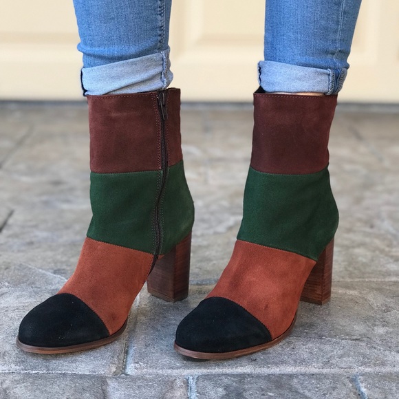 Anthropologie | Shoes | Leather Color Block Heeled Ankle Boots | Poshmark